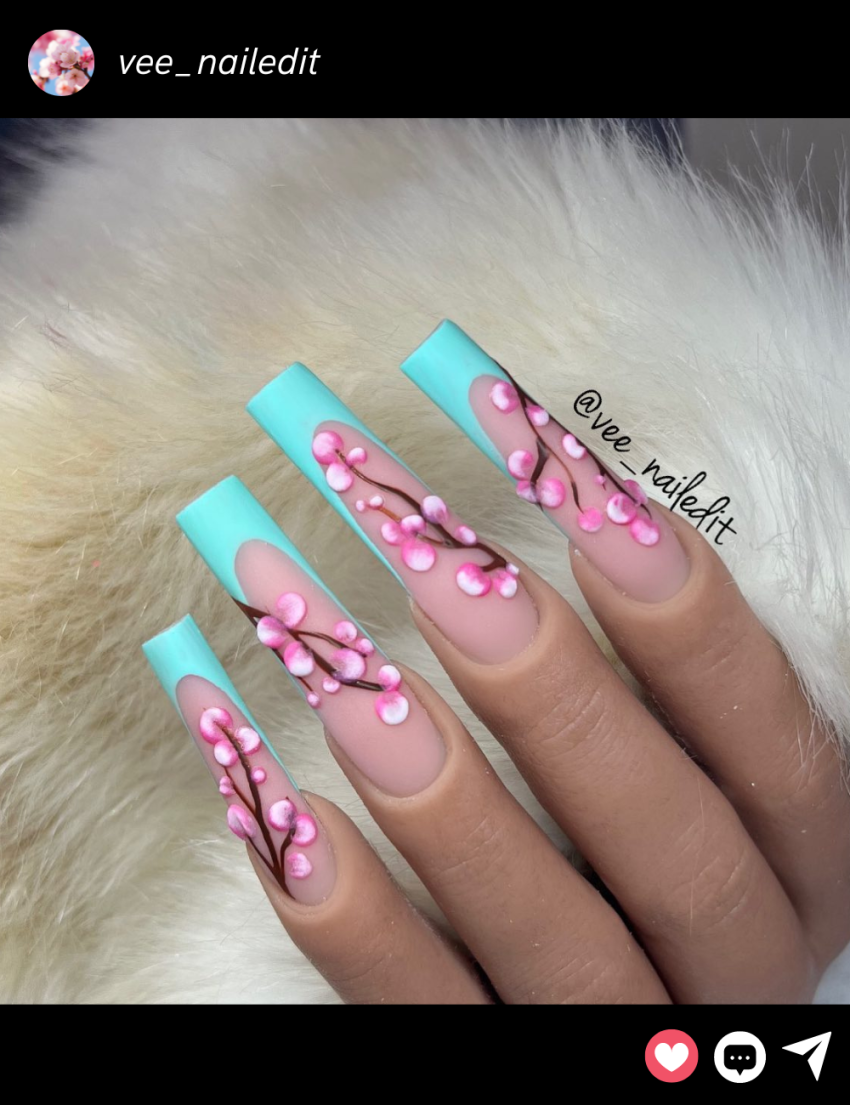 You're about to see cherry blossom nails everywhere thanks to Hailey