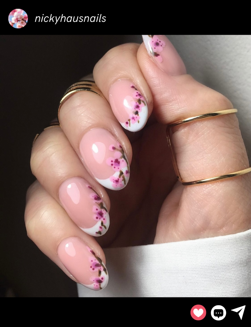 You're about to see cherry blossom nails everywhere thanks to Hailey