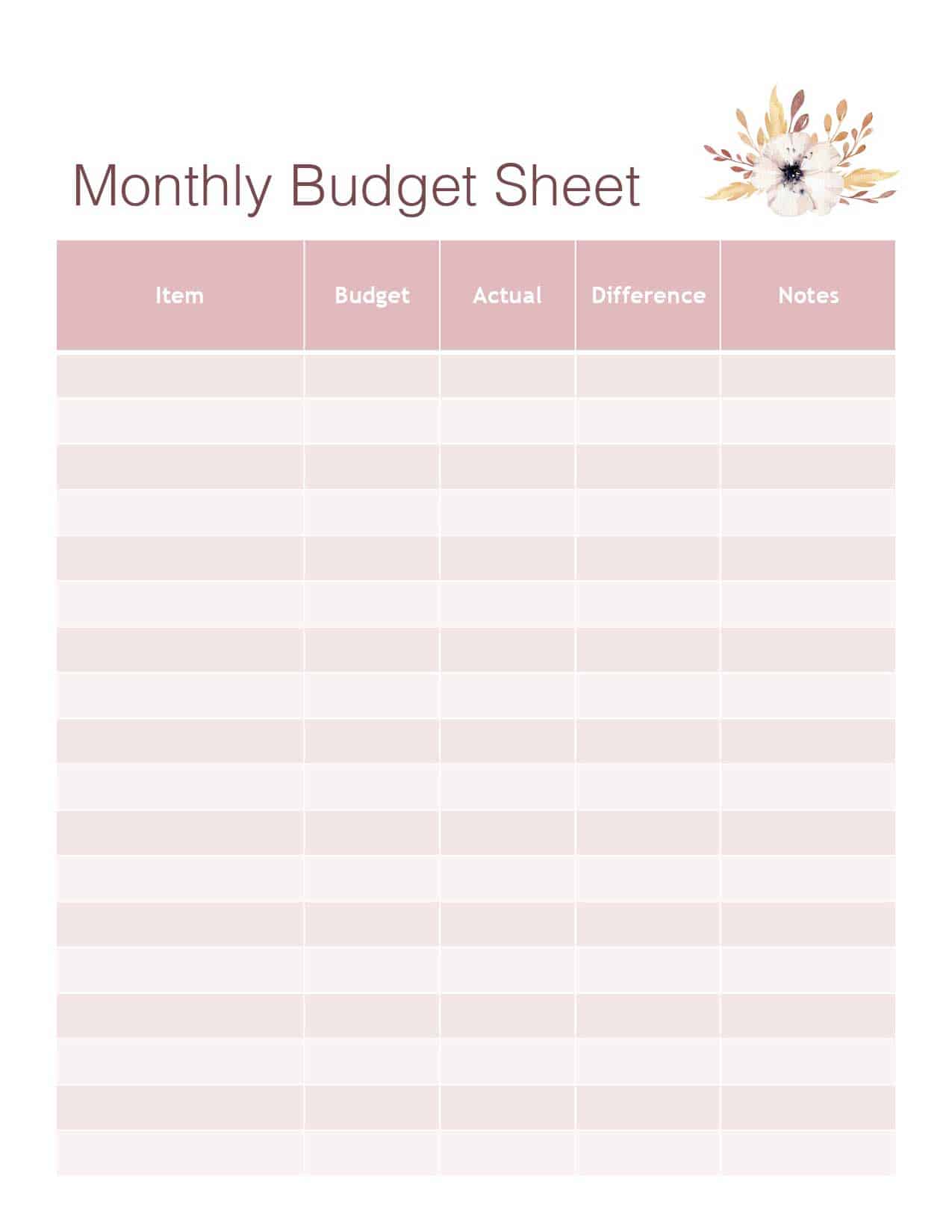 Monthly Budget Tracker Printable Free